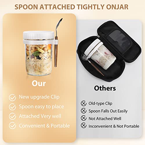 Overnight Oats Jars with Spoon and Lid (15 oz4Pack), Airtight Oatmeal Container with Measurement Marks, Mason Jars with Lid for Cereal On The Go Container (2 white+2 grey)