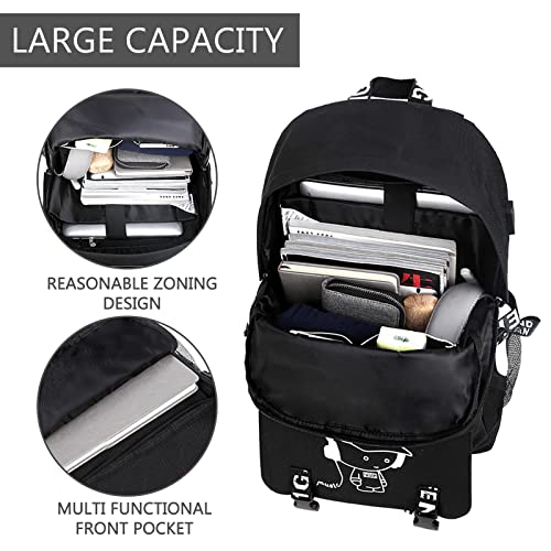 XIASUAR Luminous Pattern Travel Laptop Backpack - Adjustable Shoulder Strap Waterproof Black Backpack With Usb Charging Port & Headphone Port School Backpack Includes Pencil Bag,combination Lock