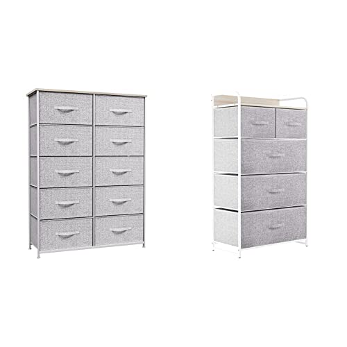 YITAHOME 10 Drawer Dresser - Fabric Storage Tower (Cool Gray) & Fabric Dresser with 5 Drawers - Storage Tower with Large Capacity, (Light Grey)