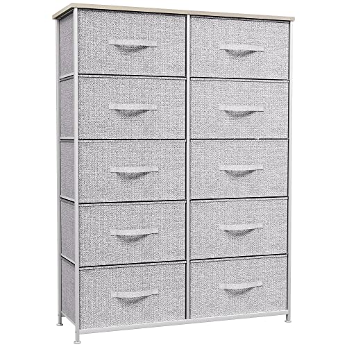 YITAHOME 10 Drawer Dresser - Fabric Storage Tower (Cool Gray) & Fabric Dresser with 5 Drawers - Storage Tower with Large Capacity, (Light Grey)