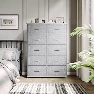 YITAHOME 10 Drawer Dresser - Fabric Storage Tower (Cool Gray) & Fabric Dresser with 5 Drawers - Storage Tower with Large Capacity, (Light Grey)