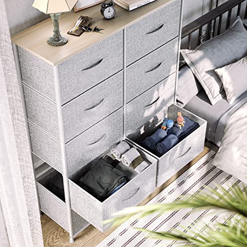 YITAHOME 10 Drawer Dresser - Fabric Storage Tower (Cool Gray) & Fabric Dresser with 5 Drawers - Storage Tower with Large Capacity, (Light Grey)