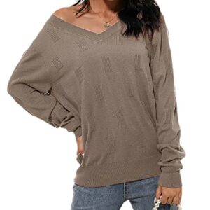 Arach&Cloz Women's Spring Fall Tops Fashion 2023 V Neck Long Sleeve Pullover Jumper Knitted Casual Sweater (Nutmeg, Medium)