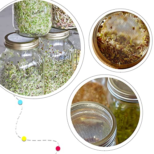 GORGECRAFT 4 Sets Sprouting Jar Lids 304 Stainless Steel Mesh Lid Growing Alfalfa Sprout Seeds Salad Strainer Lids Kit for Wide Mouth Mason Jars Canning Jar