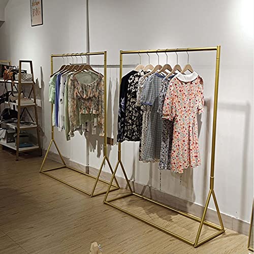 NEOCHY Heavy-Duty Hangers, Wrought Iron Clothing Display Racks, Men's and Women's Clothing Store Shelves, Open Balcony Floor Drying Racks/Golden/120X40X160Cm