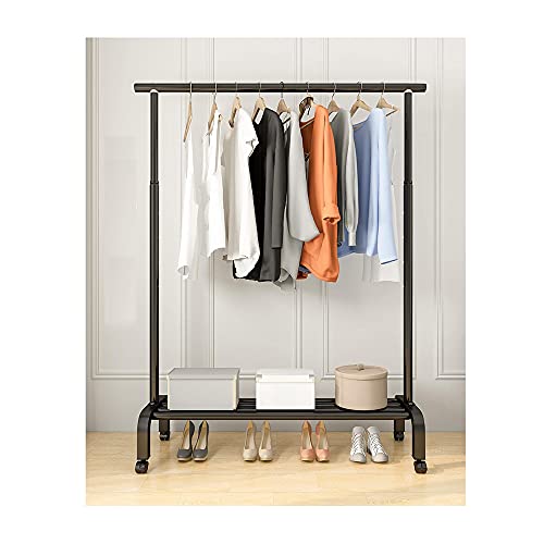 NEOCHY Heavy-Duty Hangers, Stainless Steel Tube Clothing Display Racks, Liftable and Mobile Drying Racks, Household Racks/Black/140Cm