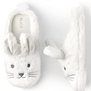 The Children's Place Unisex Slippers, White Bunny-Adult, Large Big_Kid