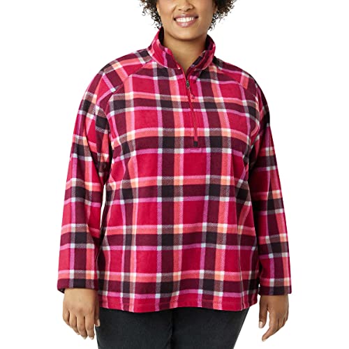 Eddie Bauer Womens Midweight Quarter Zip Fleece Pullover (as1, alpha, x_l, regular, regular, Dark Berry Plaid, X-Large)