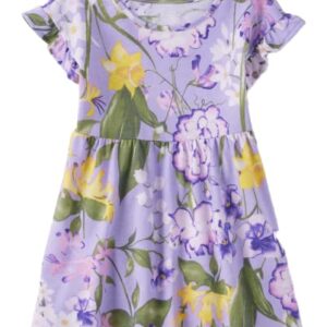 The Children's Place Baby Toddler Girls Short Sleeve Casual Dresses, Flower Purple, 9-12 Months