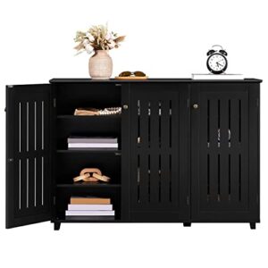 yaheetech shoe storage cabinet floor storage organizer wooden cabinet with 3 doors adjustable shelf for entryway living room home office black