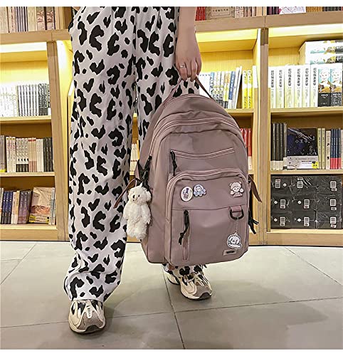 MQUN cute aesthetic backpack laptop black backpack middle school student schoolbag bear pin schoolbag