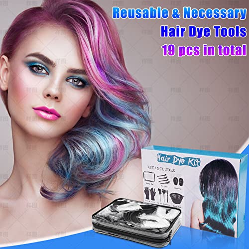 Xarchy Professional Salon Hair Dye Kit 19 Pieces Hair Coloring Kit, Hair Dye Brush Hair Tinting Bowl, Necessary Hair Coloring Tools for Salon Hairdressing & DIY at Home