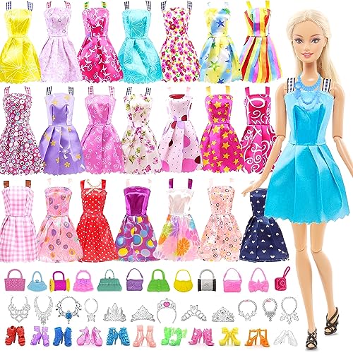 32 Pcs Doll Clothes Outfit for Doll, 11.5 Inch Doll Accessories Collection with 16 Dresses+6 Jewelry Accessories+10 Shoes(Random Style), for Doll Loving Girls Birthday