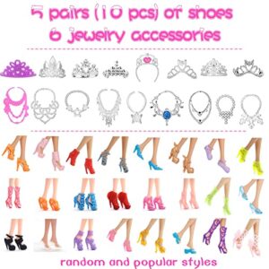 32 Pcs Doll Clothes Outfit for Doll, 11.5 Inch Doll Accessories Collection with 16 Dresses+6 Jewelry Accessories+10 Shoes(Random Style), for Doll Loving Girls Birthday