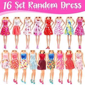 32 Pcs Doll Clothes Outfit for Doll, 11.5 Inch Doll Accessories Collection with 16 Dresses+6 Jewelry Accessories+10 Shoes(Random Style), for Doll Loving Girls Birthday