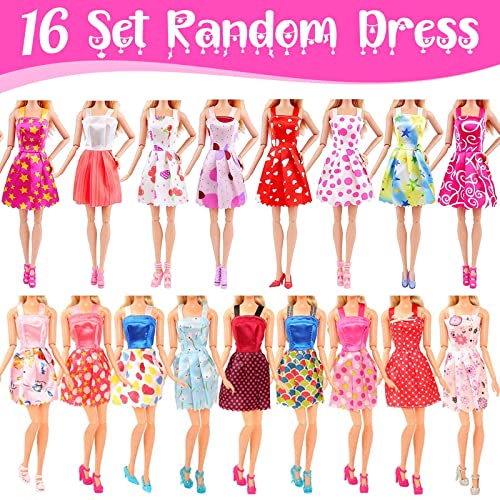 32 Pcs Doll Clothes Outfit for Doll, 11.5 Inch Doll Accessories Collection with 16 Dresses+6 Jewelry Accessories+10 Shoes(Random Style), for Doll Loving Girls Birthday