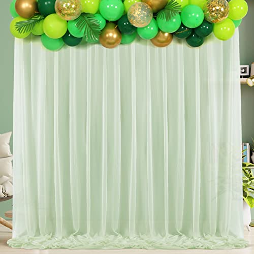 Sage Green Backdrop Curtains for Parties, 10ft x 7ft Wrinkle-Free Sheer Chiffon Fabric Party Curtain Drapes for Wedding Birthday Party