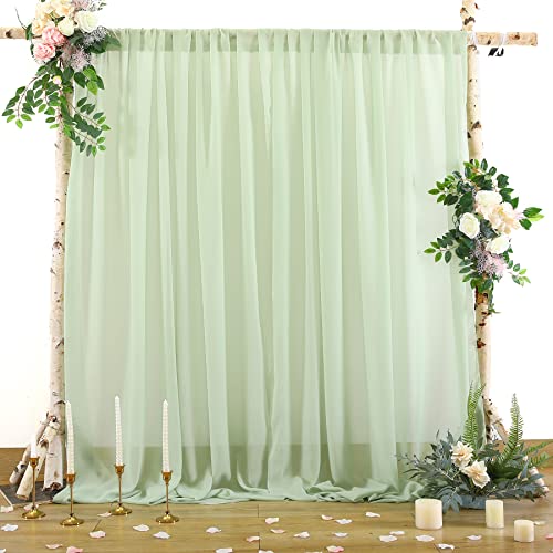 Sage Green Backdrop Curtains for Parties, 10ft x 7ft Wrinkle-Free Sheer Chiffon Fabric Party Curtain Drapes for Wedding Birthday Party