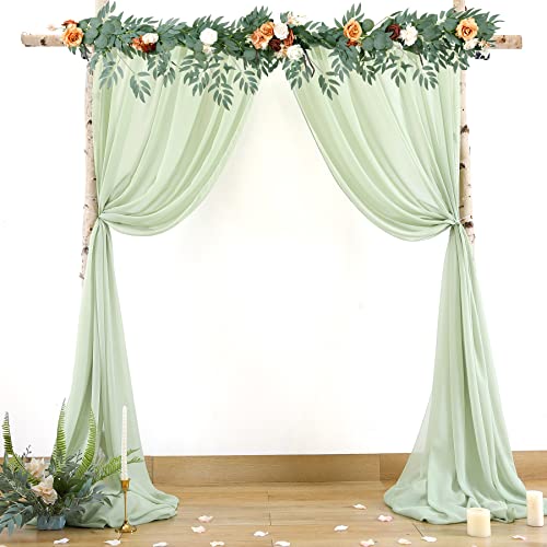 Sage Green Backdrop Curtains for Parties, 10ft x 7ft Wrinkle-Free Sheer Chiffon Fabric Party Curtain Drapes for Wedding Birthday Party