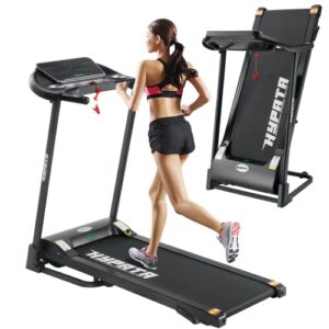 hypata treadmill 300 lb capacity,max 2.5 hp folding treadmills for running and walking jogging exercise with 12 preset programs, easy assembly for home use