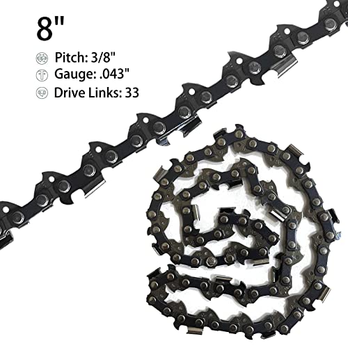 Opuladuo 2PC 8 Inch Replacement Chain for RYOBI P4360 RY43160 P4361, 8 in. Pole Saw Chain for WORX WG349.9 WG349-3/8" - .043" - 33 DL