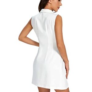 WDIRARA Women's Sleeveless Collared Double Breasted Blazer Dress Work Office Dresses White M