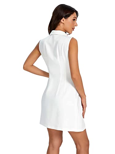 WDIRARA Women's Sleeveless Collared Double Breasted Blazer Dress Work Office Dresses White M