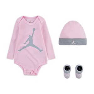 Nike Jordan Baby Long Sleeve Bodysuit, Hat and Booties 3 Piece Set (P(LJ0263-A9Y)/G, 0-6 Months)