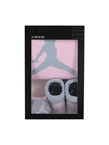 Nike Jordan Baby Long Sleeve Bodysuit, Hat and Booties 3 Piece Set (P(LJ0263-A9Y)/G, 0-6 Months)