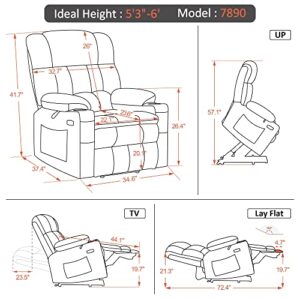 MCombo Dual Motor Power Lift Recliner Chair with Massage and Heat for Elderly People, Infinite Position, USB Ports, Cup Holders, Extended Footrest, Fabric 7890