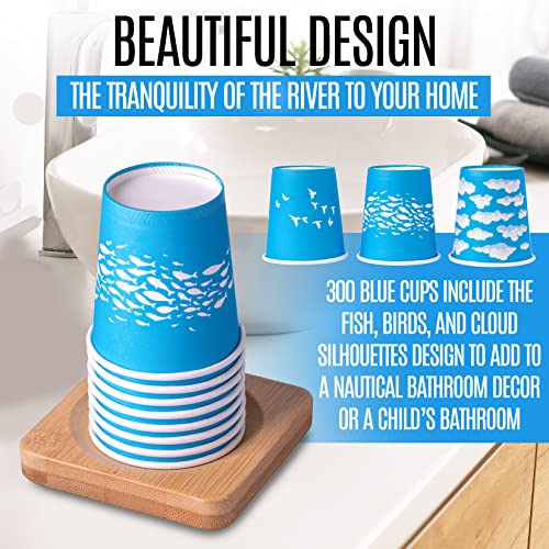 300 Ct 3 oz. Small Ecofriendly Disposable Paper Cups for Bathroom, Espresso Cups, with Ecofriendly Wooden Cup Holder and Biodegradable Small Bathroom Trashbags, Mouthwash Cups