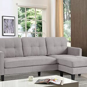 LETATA Convertible Sectional Sofa Couch with Chaise, Gray L Shaped Couch Sofa Set with Reversible Ottoman, Modern Small Sectional Couches for Living Room,Apartment,Small Spaces (Light Grey)