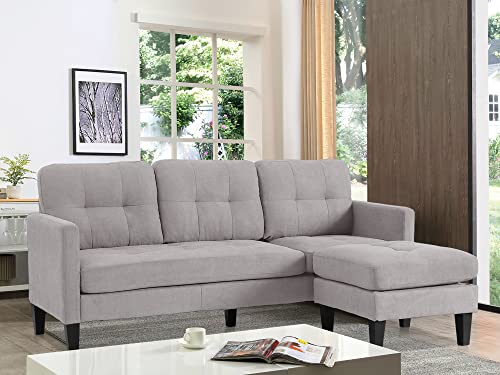 LETATA Convertible Sectional Sofa Couch with Chaise, Gray L Shaped Couch Sofa Set with Reversible Ottoman, Modern Small Sectional Couches for Living Room,Apartment,Small Spaces (Light Grey)