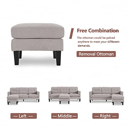 LETATA Convertible Sectional Sofa Couch with Chaise, Gray L Shaped Couch Sofa Set with Reversible Ottoman, Modern Small Sectional Couches for Living Room,Apartment,Small Spaces (Light Grey)