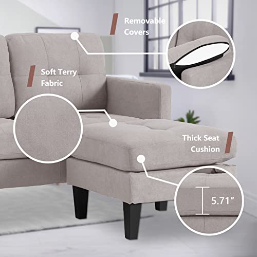 LETATA Convertible Sectional Sofa Couch with Chaise, Gray L Shaped Couch Sofa Set with Reversible Ottoman, Modern Small Sectional Couches for Living Room,Apartment,Small Spaces (Light Grey)