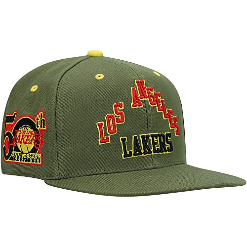 Mitchell & Ness LA Los Angeles Lakers HWC 50th Anniversary Team Season Patch Dynasty Fitted Cap, Hat (as1, Numeric, Numeric_7_and_1_Half, 7 1/2) Dusty Olive