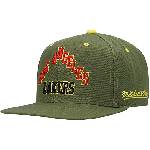 Mitchell & Ness LA Los Angeles Lakers HWC 50th Anniversary Team Season Patch Dynasty Fitted Cap, Hat (as1, Numeric, Numeric_7_and_1_Half, 7 1/2) Dusty Olive