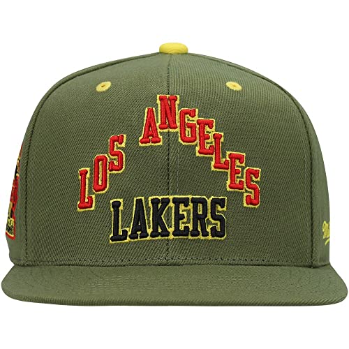 Mitchell & Ness LA Los Angeles Lakers HWC 50th Anniversary Team Season Patch Dynasty Fitted Cap, Hat (as1, Numeric, Numeric_7_and_1_Half, 7 1/2) Dusty Olive