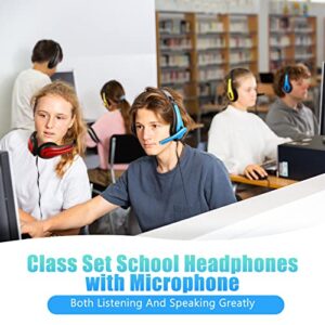 20 Pack Bulk Classroom Headphones with Microphone Students Kids Wired Headphones School Class Set Headphones for School Library Computer Office Meeting Adults 3.5 Jack Universal Plug (Multicolor)