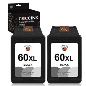 coccink 60xl ink cartridge replacement for hp 60 xl for photosmart c4680 d110a c4795 deskjet d2680 f4280 f4480 f2430 f4580 envy 100 printer (2 black) high yield