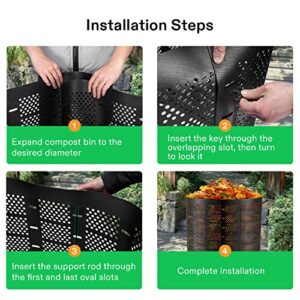 VIVOSUN 300 Gallon Outdoor Compost Bin, Expandable Composter, Easy to Setup & Large Capacity for Backyard, Lawn (Black with Gloves)