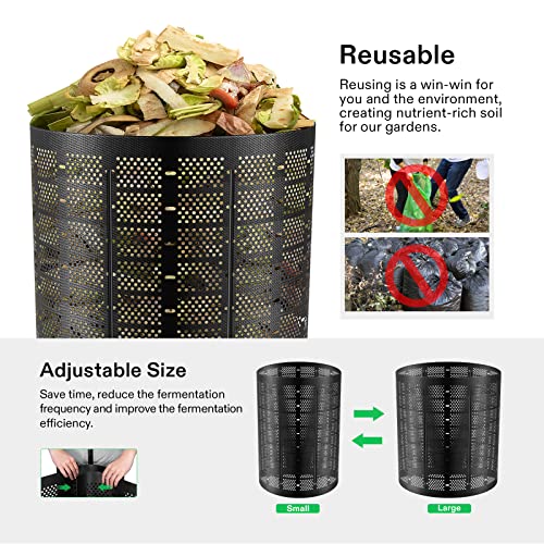 VIVOSUN 300 Gallon Outdoor Compost Bin, Expandable Composter, Easy to Setup & Large Capacity for Backyard, Lawn (Black with Gloves)