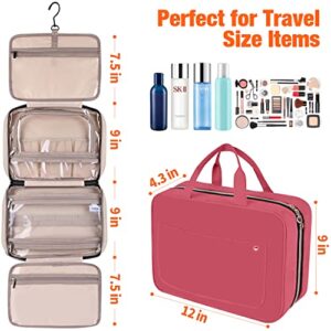 BAGAIL Hanging Toiletry Bag Large Cosmetic Travel Organizer Waterproof Makeup Container Full Sized for women-Coral