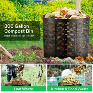 VIVOSUN 300 Gallon Outdoor Compost Bin, Expandable Composter, Easy to Setup & Large Capacity for Backyard, Lawn (Black with Gloves)