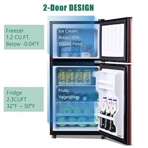 KRIB BLING 3.5 cu.ft Portable Mini Fridge with Removable Glass Shelves, Compact Refrigerator 2 Door Fridge with,Small Refrigerator Storage Cooler for Office, Dorm, Apartment,Bar Wood