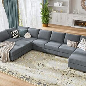 HONBAY Convertible U Shaped Modular Sofa Sectional Modular Couch with Chaise Oversized Sofa Sleeper Couch for Large Living Room, Bluish Grey