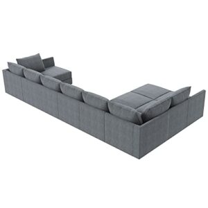 HONBAY Convertible U Shaped Modular Sofa Sectional Modular Couch with Chaise Oversized Sofa Sleeper Couch for Large Living Room, Bluish Grey