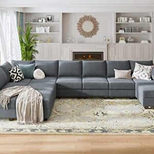 HONBAY Convertible U Shaped Modular Sofa Sectional Modular Couch with Chaise Oversized Sofa Sleeper Couch for Large Living Room, Bluish Grey