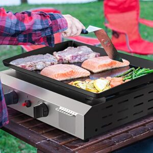 ADREAK 17.3 Inch 2 Burner BBQ Gas Grill Griddle, Stainless Steel Portable Detachable 20,000 BTU Table Top Propane Barbecue Grill for Camping or Tailgating (Only Griddle)