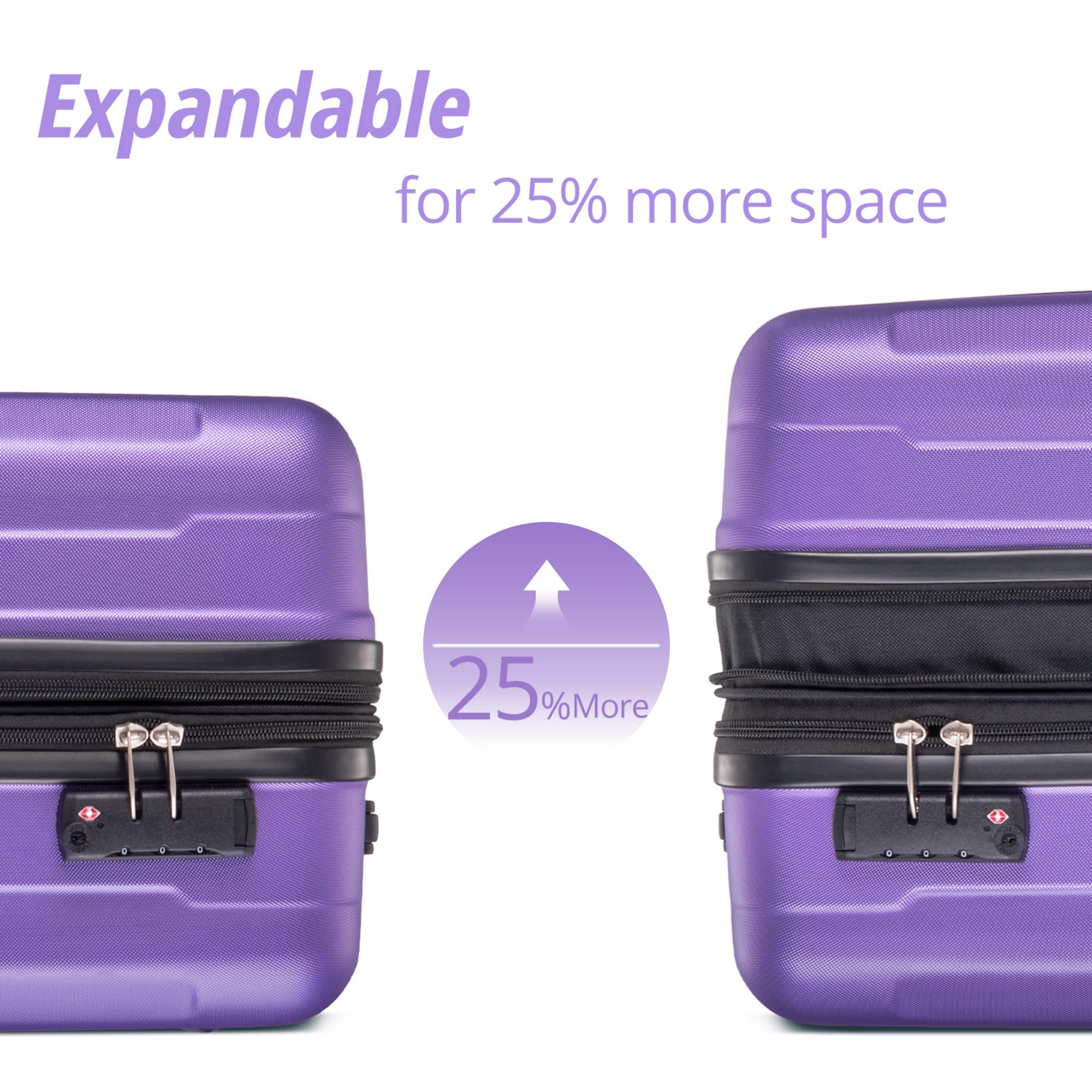 Merax Luggage Sets 2 Piece Suitcase Set 20/28,Carry on Luggage Airline Approved,Hard Case with Spinner Wheels,Purple